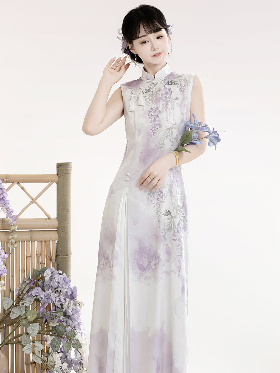 Chinese Hanfu Classical Wisteria Flower Cheongsam 丨 紫藤词 – RainbowFlower
